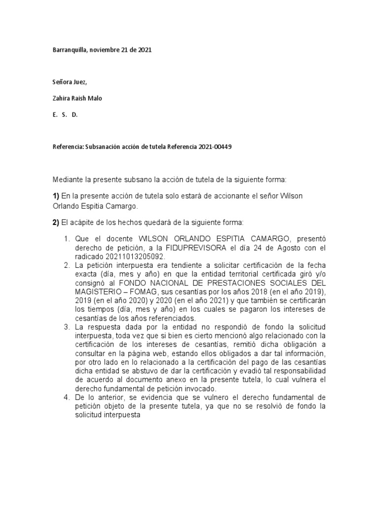 Subsanación de Tutela | PDF | Justicia | Crimen y violencia