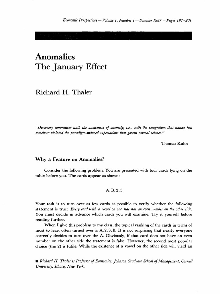 Anomalies The January Effect | PDF | Paradigm | Market (Economics)