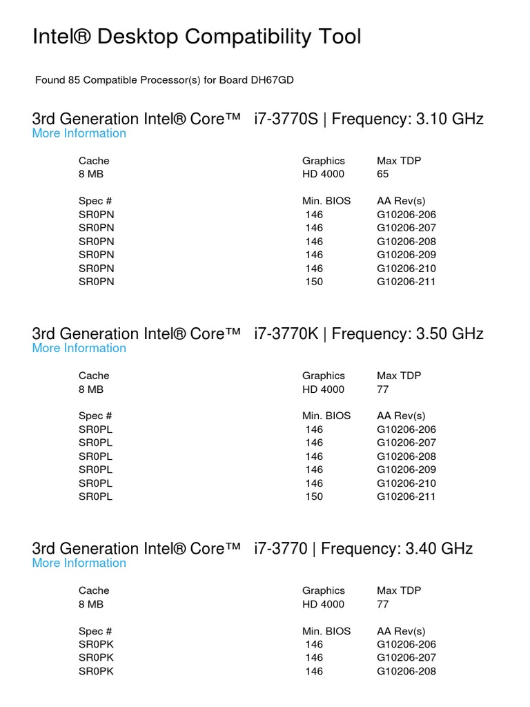 Intel® Desktop Compatibility Tool: 3Rd Generation Intel® Core™ I7-3770S ...