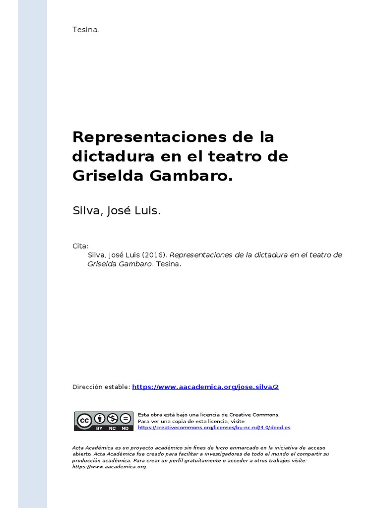 Silva, José Luis (2016) - Representaciones de La Dictadura en El Teatro ...