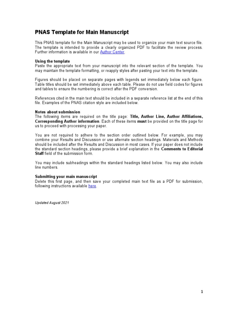 PNAS Main Manuscript Template Guide | PDF | Citation | Computing