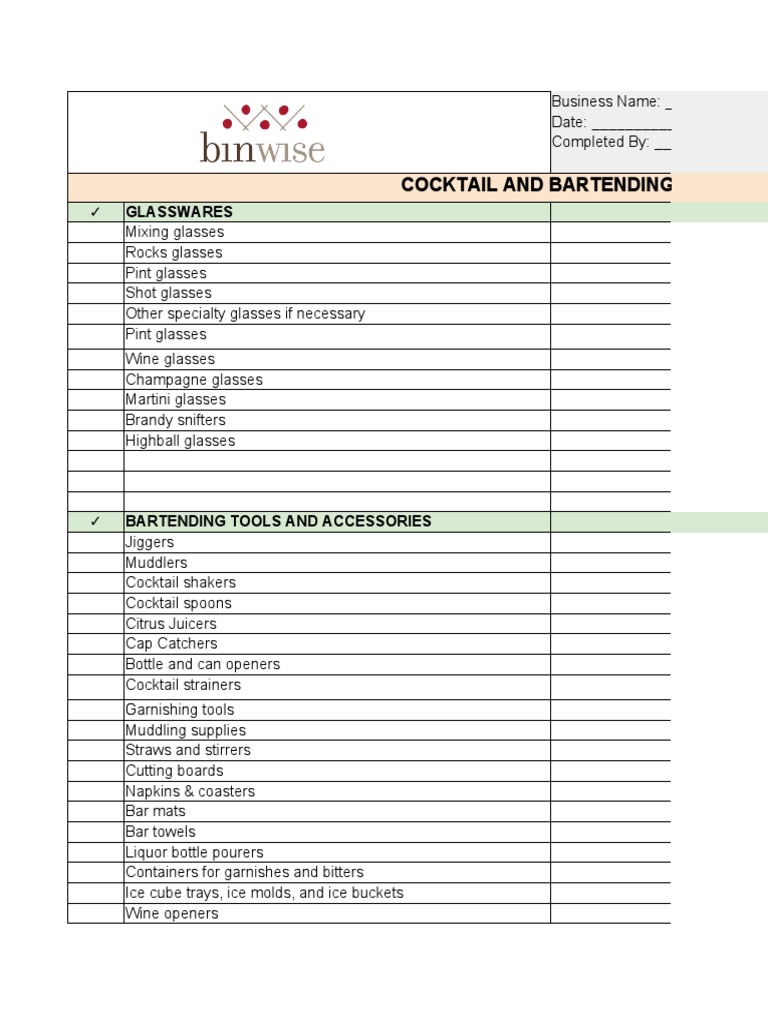 5e14ce7c4c65dc25e86373dc Bar Equipment Checklist | PDF | Cocktails | Drink