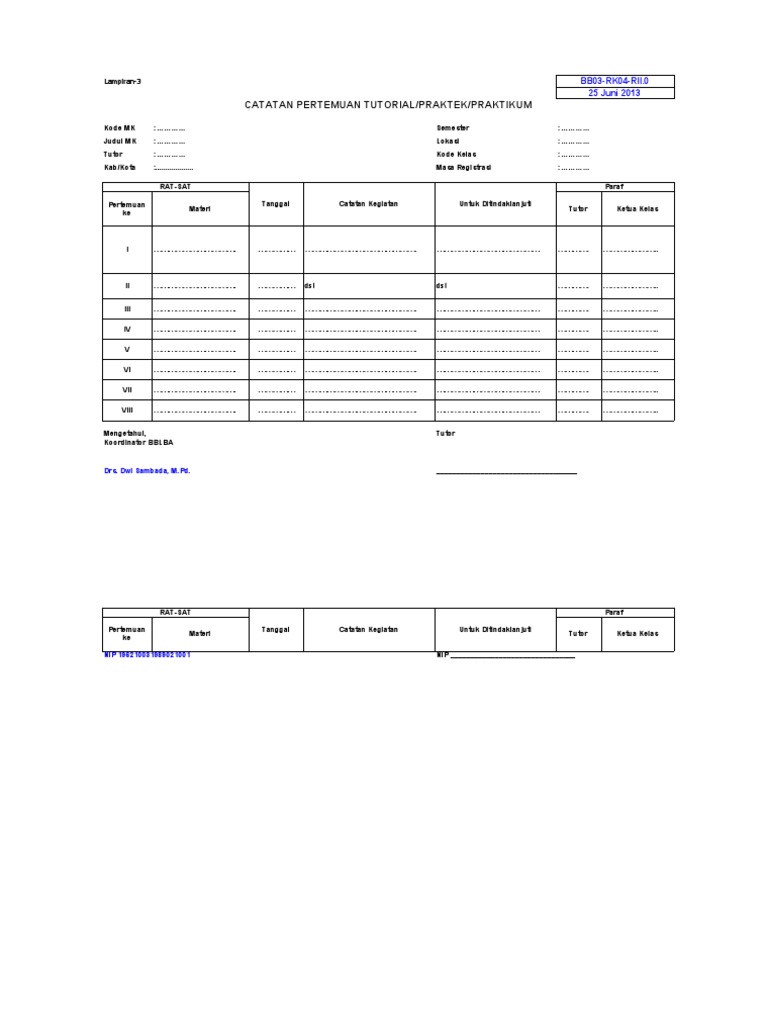 CATATAN PERTEMUAN TUTORIAL | PDF