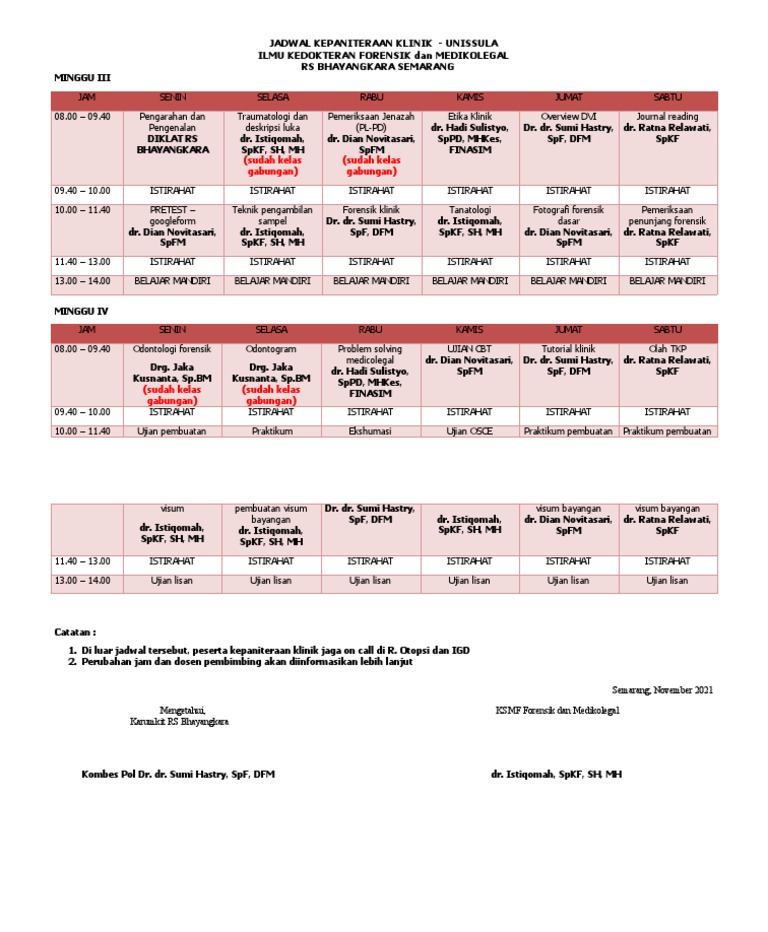Jadwal Kepaniteraan Klinik - Unissula - Nov | PDF