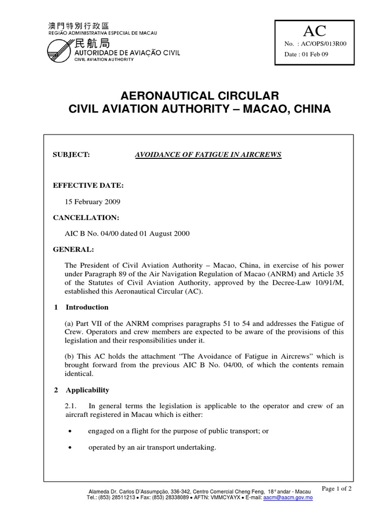 Fatigue Management for Aircrews in Macau | PDF | Flight Attendant | Sleep