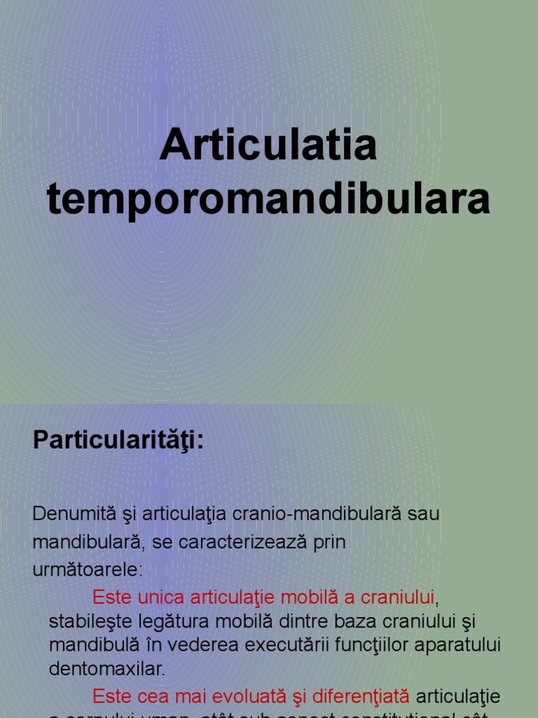 Articulatia Temporo-Mandibulara | PDF