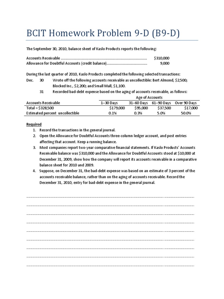 BCIT Exam Review Problem 9-D2 | PDF | Bad Debt | Accounting