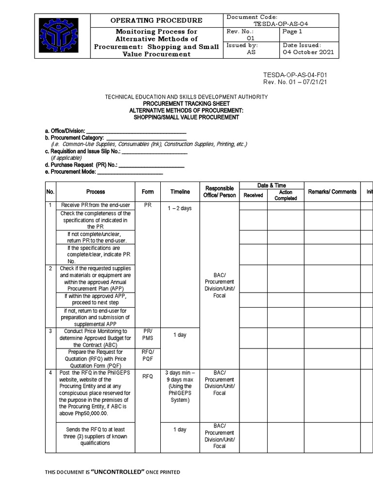 Monitoring of Process For Alternative Methods of Procurement | PDF ...