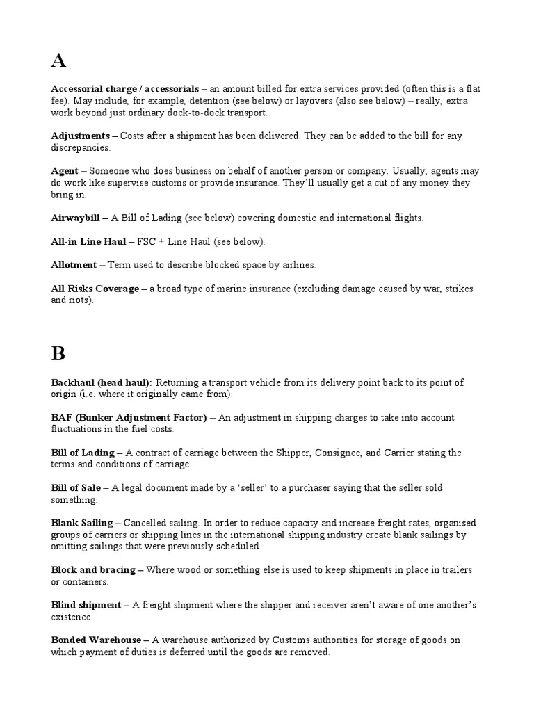 Shipping Terms | PDF | Cargo | Service Industries
