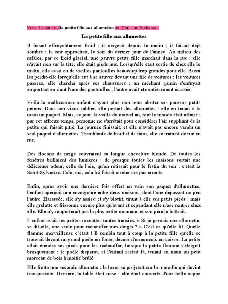 La Petite Fille Aux Allumettes | PDF