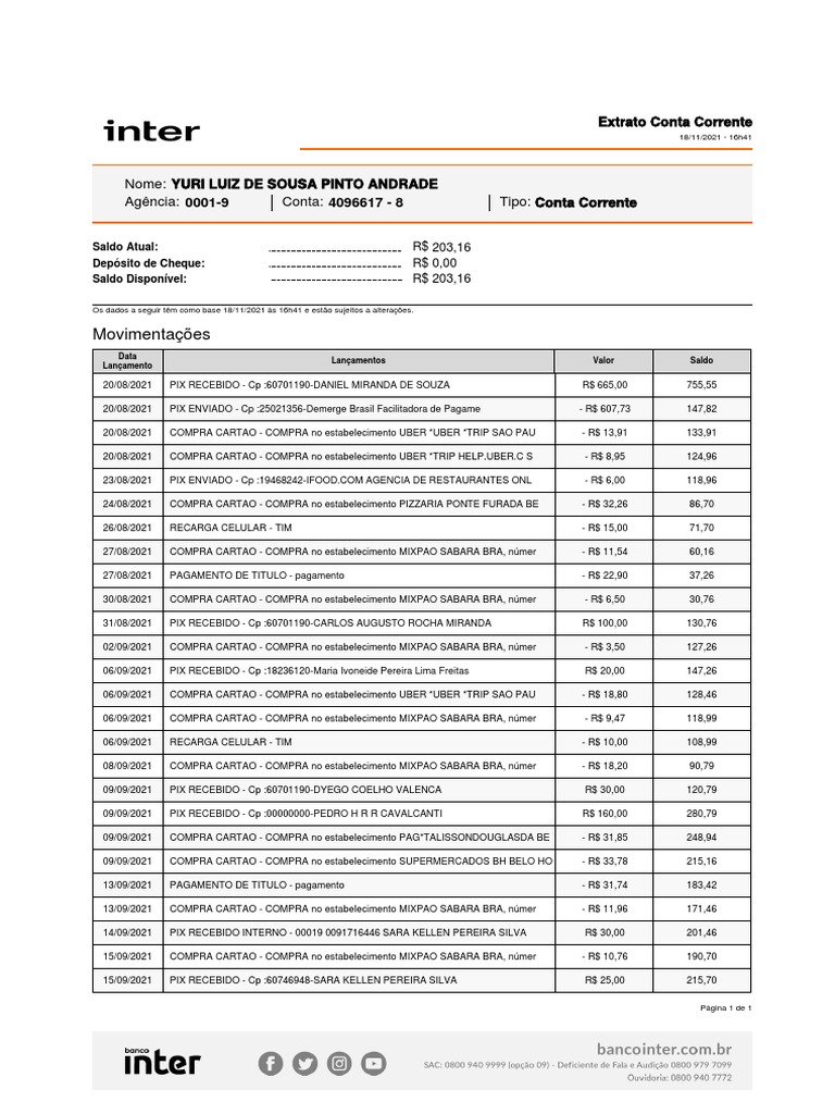 Extrato de Conta Corrente | PDF | Economias | Conta bancária