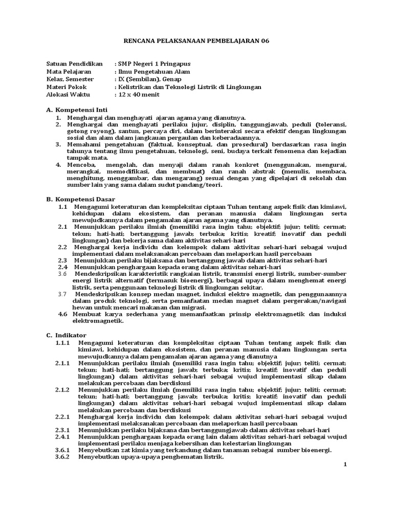 RPP Ipa 9 SM 2 k13 - 01 | PDF | Teknologi & Rekayasa