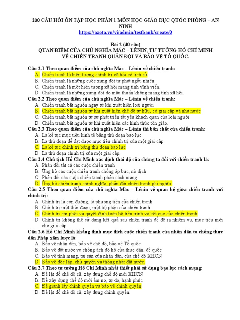 300 Câu Hỏi Hp1 Gdqp | PDF