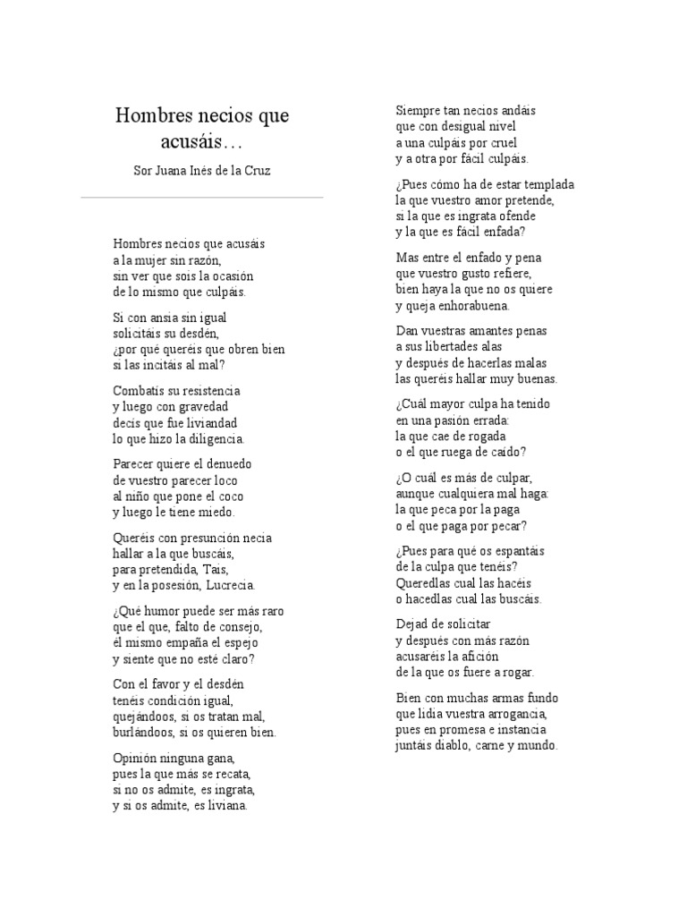 Hombres necios: Poema de Sor Juana | PDF | Derecho | Religión y ...