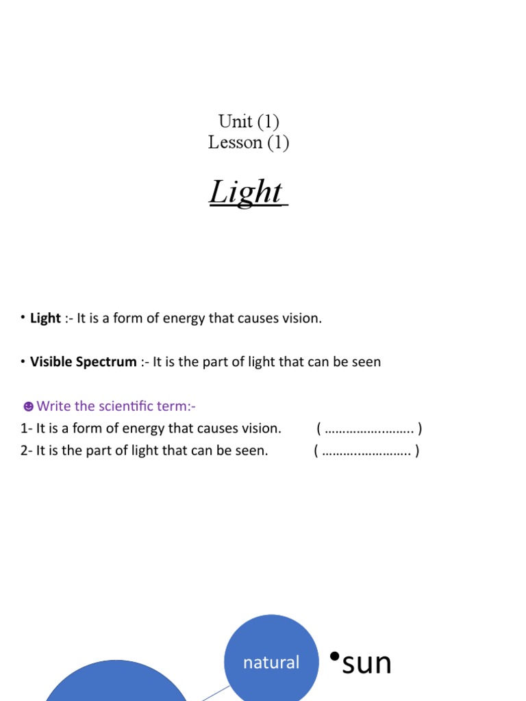 Unit (1) Lesson (1) : Light | PDF | Light | Visual Perception