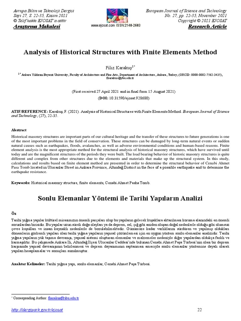 Analysis of Historical Structures With Finite Elements Method | PDF