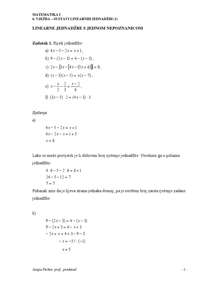 6.vjezbe-Sustavi Linearnih Jednadzebi | PDF