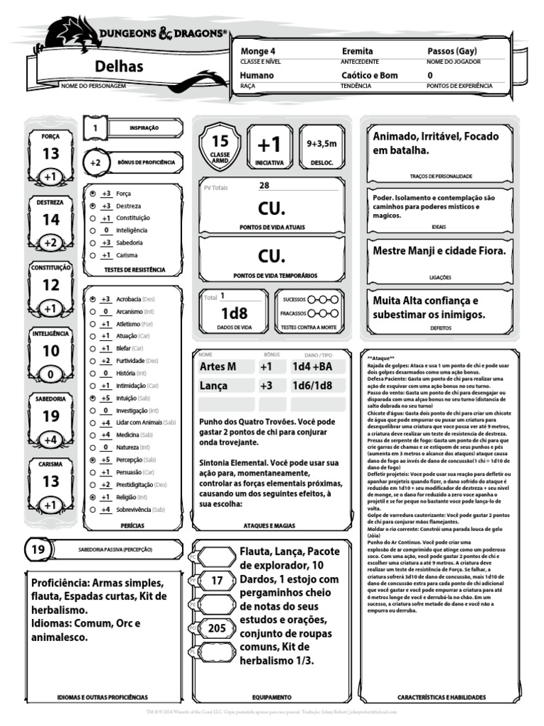 Ficha de Personagem D&D 5E Passos | PDF