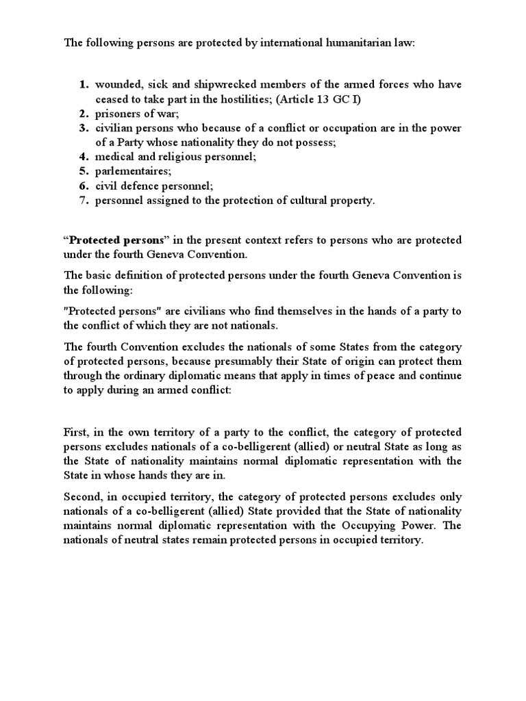 Protected Status Under International Humanitarian Law: An Analysis of ...