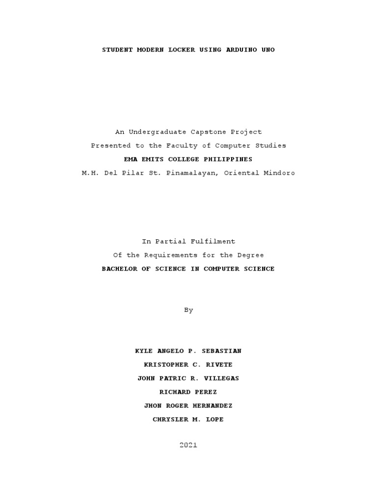 Student Modern Locker Using Arduino Uno: An Undergraduate Capstone ...