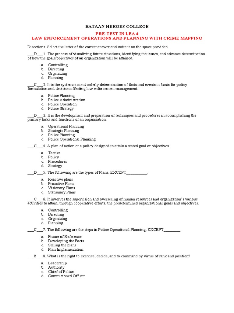 LEA 4: Law Enforcement Planning Quiz | PDF | Police | Arrest