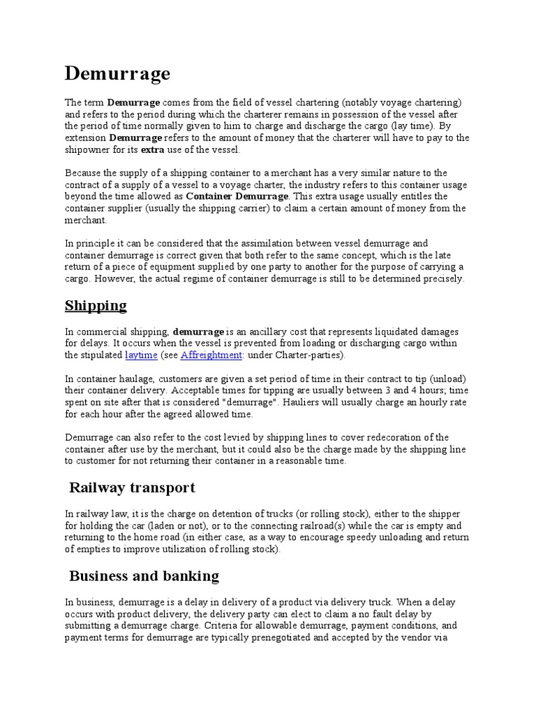 Demurrage | PDF | Money | Freight Transport