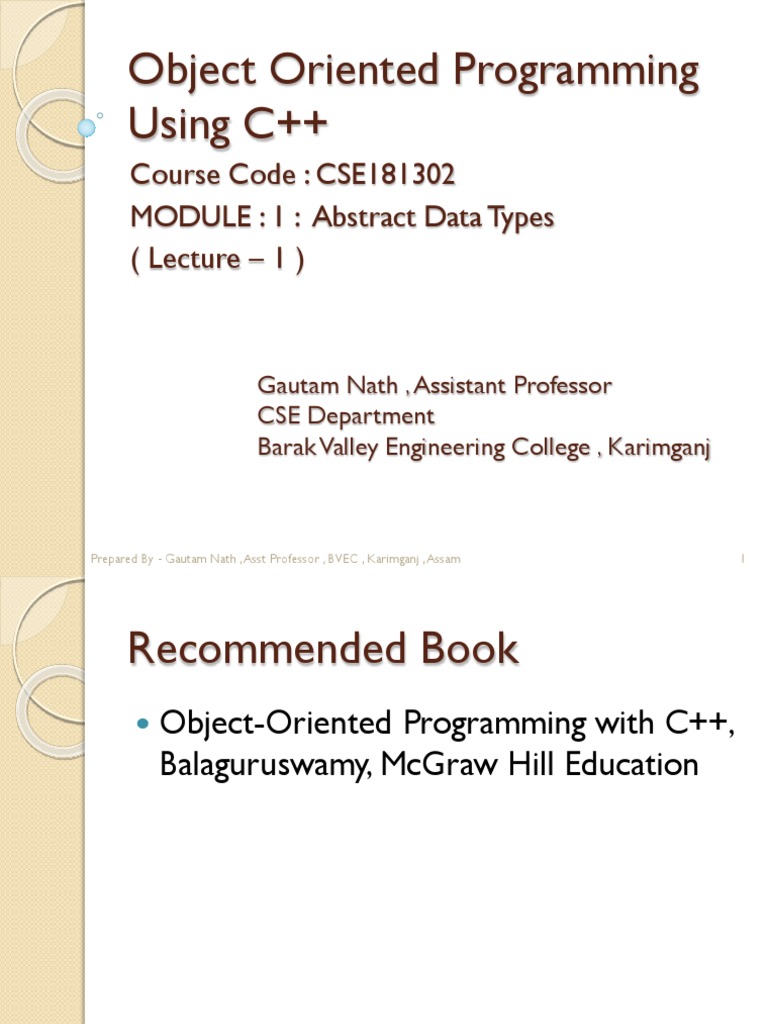 Oop - Module - 1 - Lec - 1 | PDF | Data Type | Abstraction (Computer ...