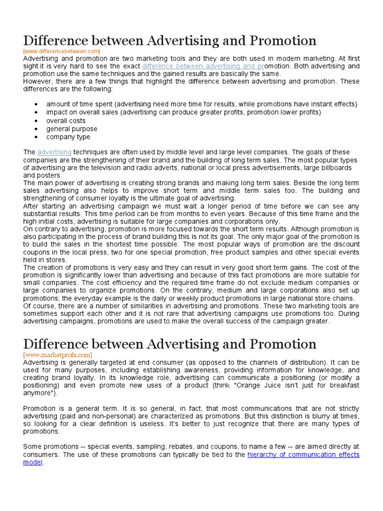 Difference Between Advertising and Promotion | PDF | Advertising ...