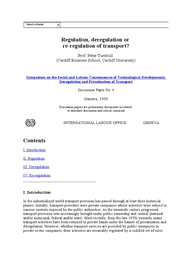 Regulation, Deregulation or Re-Regulation of Transport | PDF ...