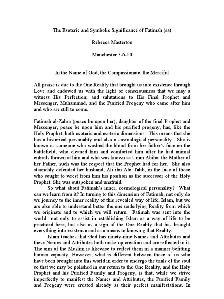 The Esoteric and Symbolic Significance of Fatimah | PDF | Muhammad ...