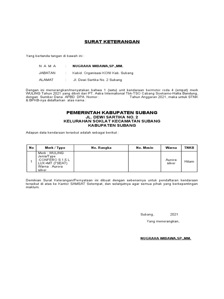 Master Surat Keterangan Samsat Subang-1 | PDF