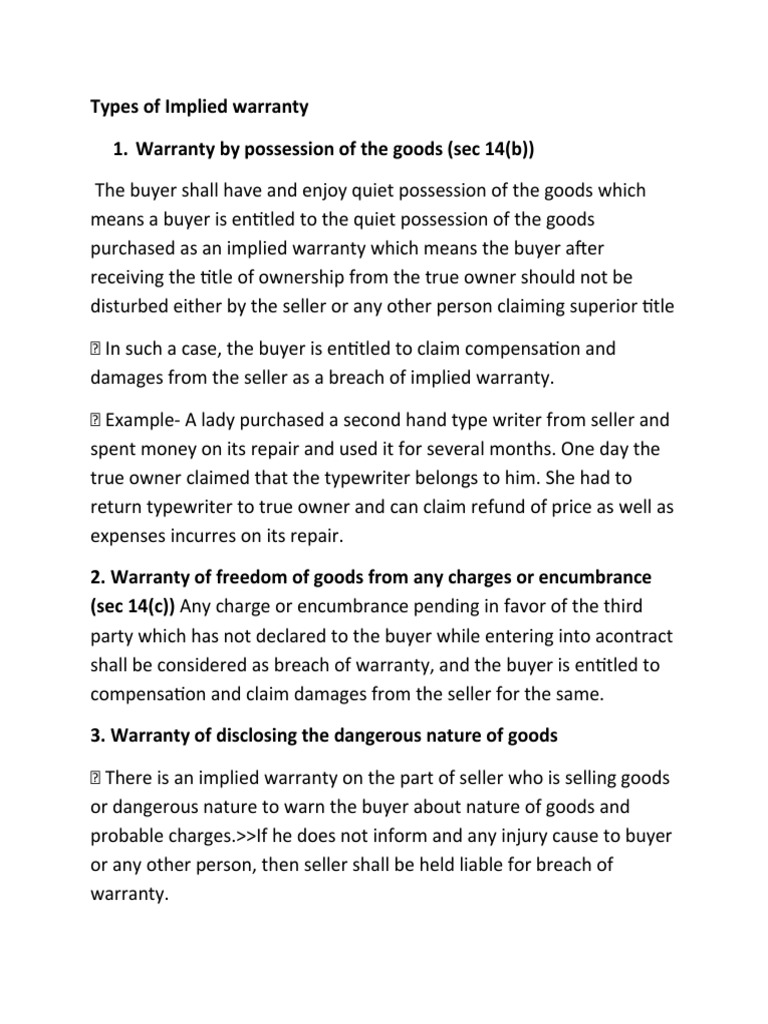 Types of Implied Warranties Explained | PDF