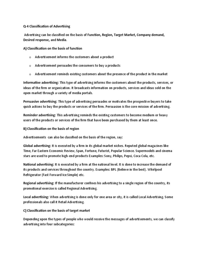 Classification of Advertising | PDF | Advertising | Retail