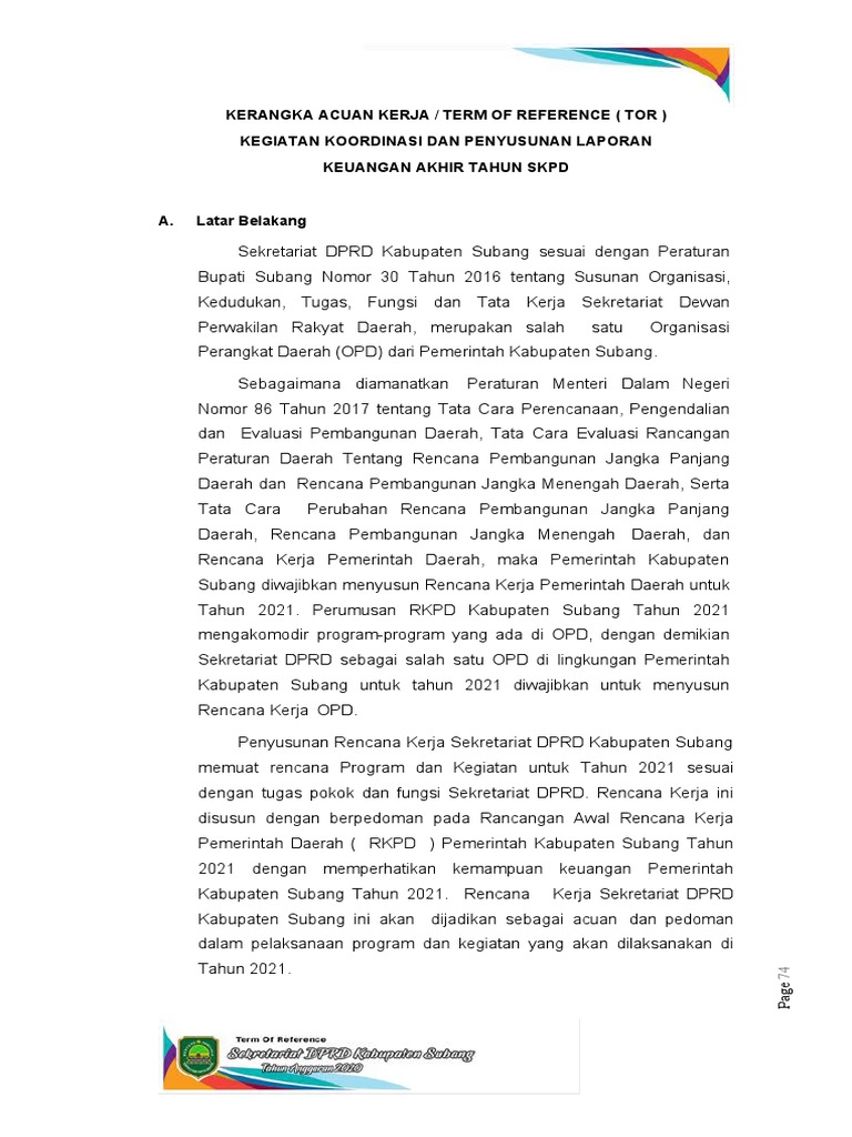 5 TOR Koordinasi Dan Penyusunan Laporan Keuangan Akhir Tahun SKPD | PDF