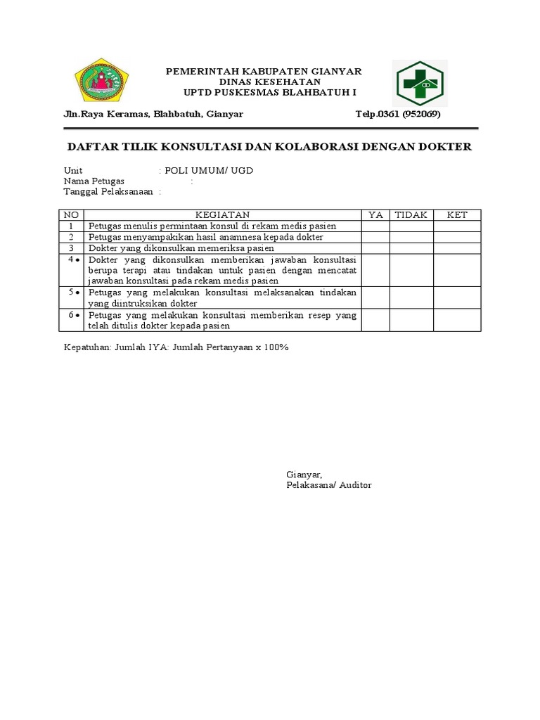 Daftar Tilik Konsul DR | PDF