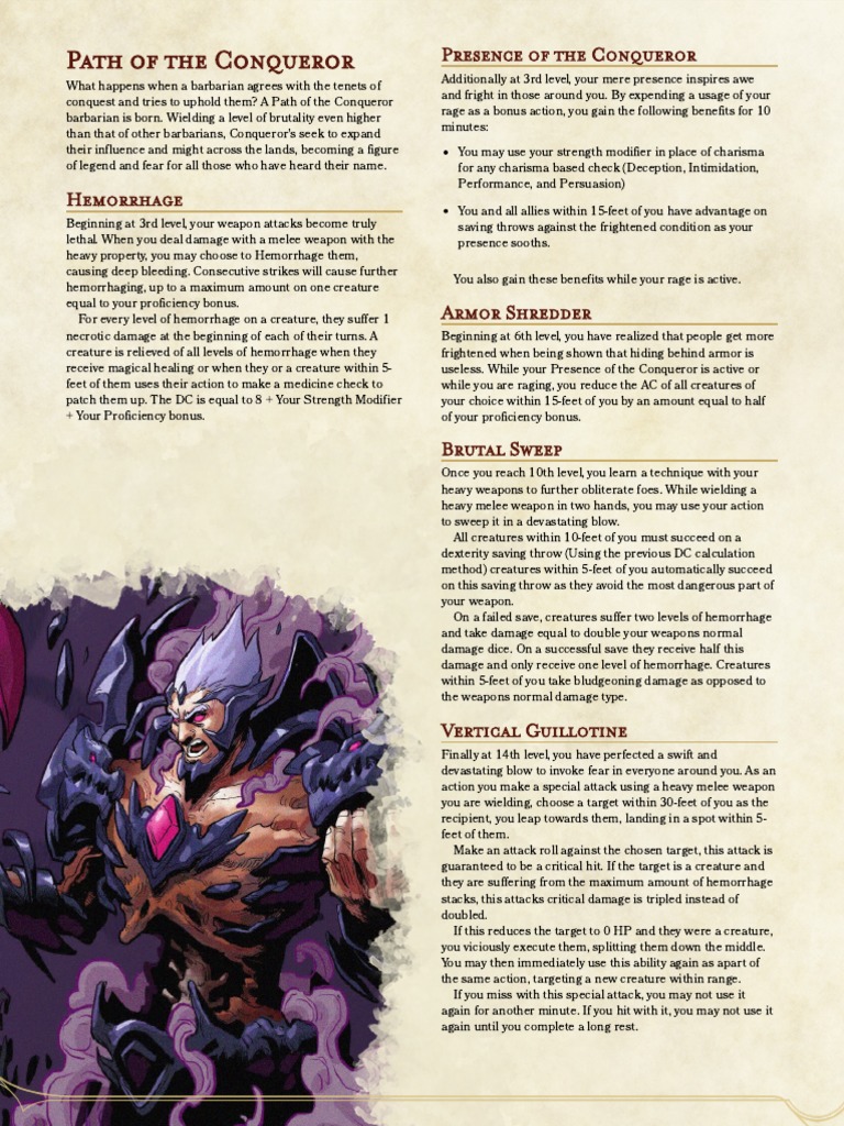 Barbarian Path of the Conqueror Guide | PDF
