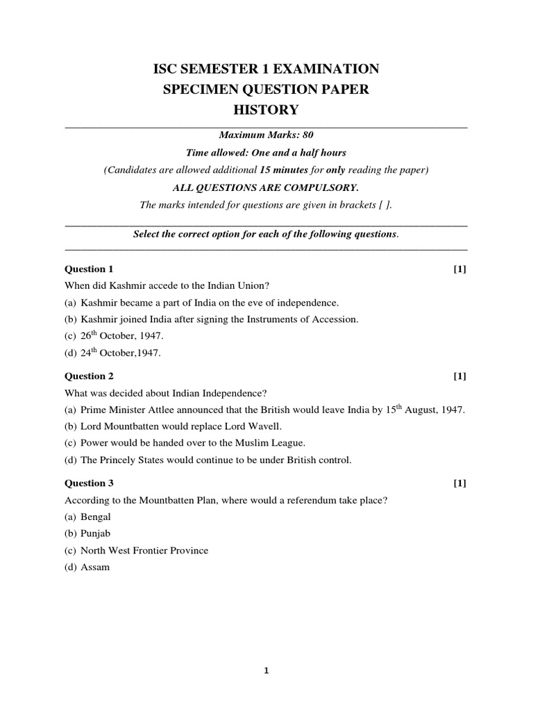 851 History - Isc Specimen | PDF | Partition Of India | Punjab