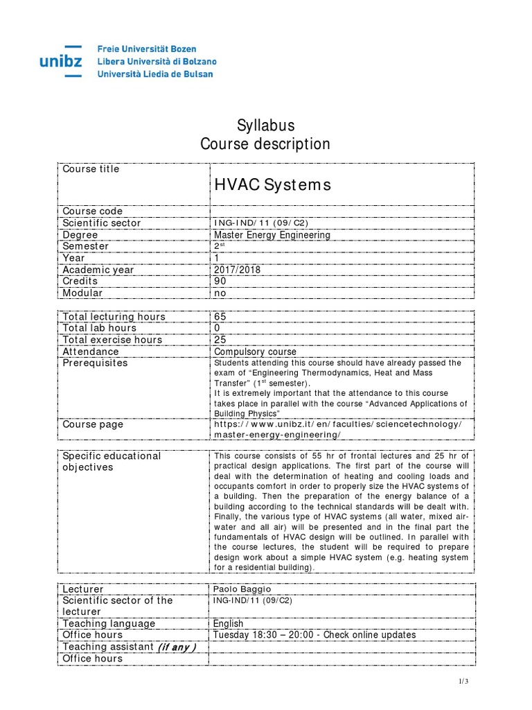 Syllabus Course Description: HVAC Systems | PDF | Building | Heat Transfer