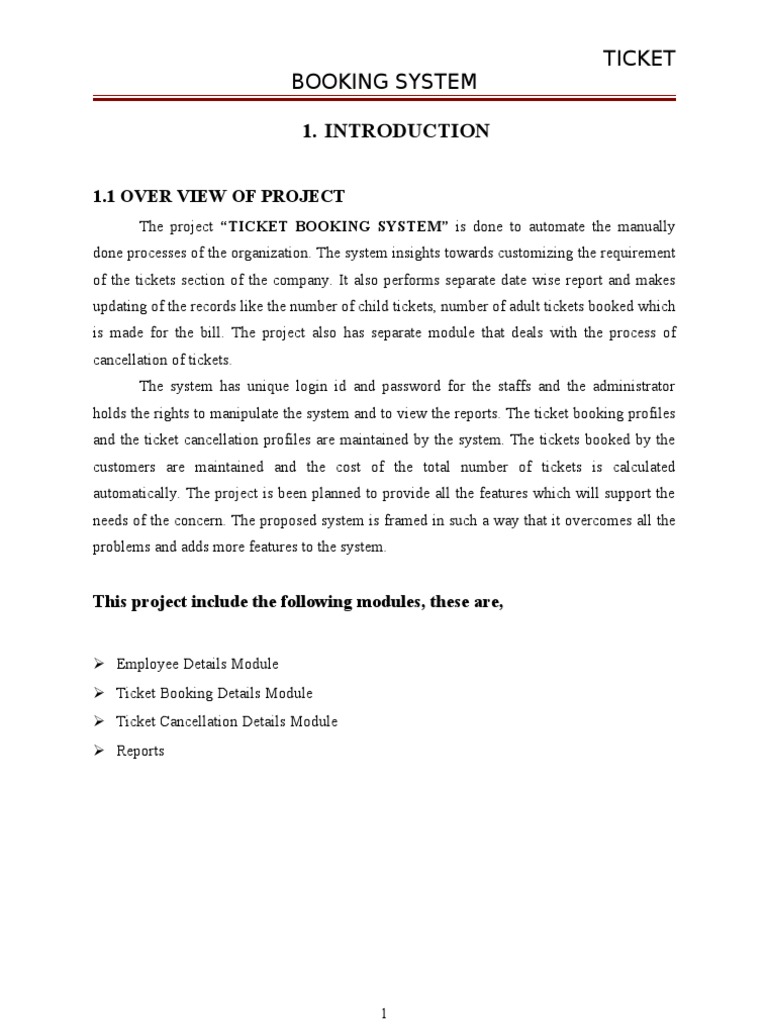 Ticket Booking System: 1.1 Over View of Project | PDF | Software ...