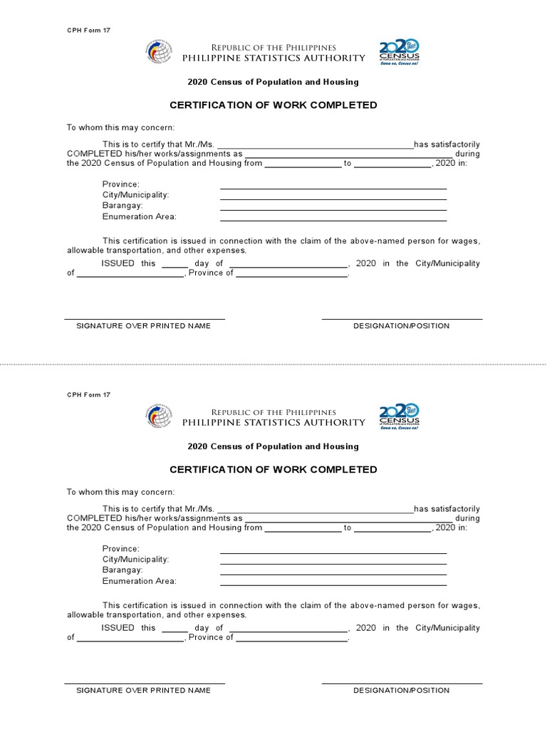 CPH Form 17 Certificate of Work Completed | PDF | Business | Law