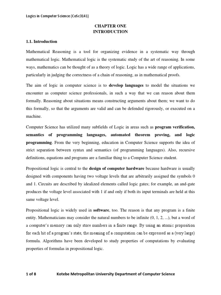 Logics in Computer Science (Cosc3141) | PDF | Mathematical Logic | If ...