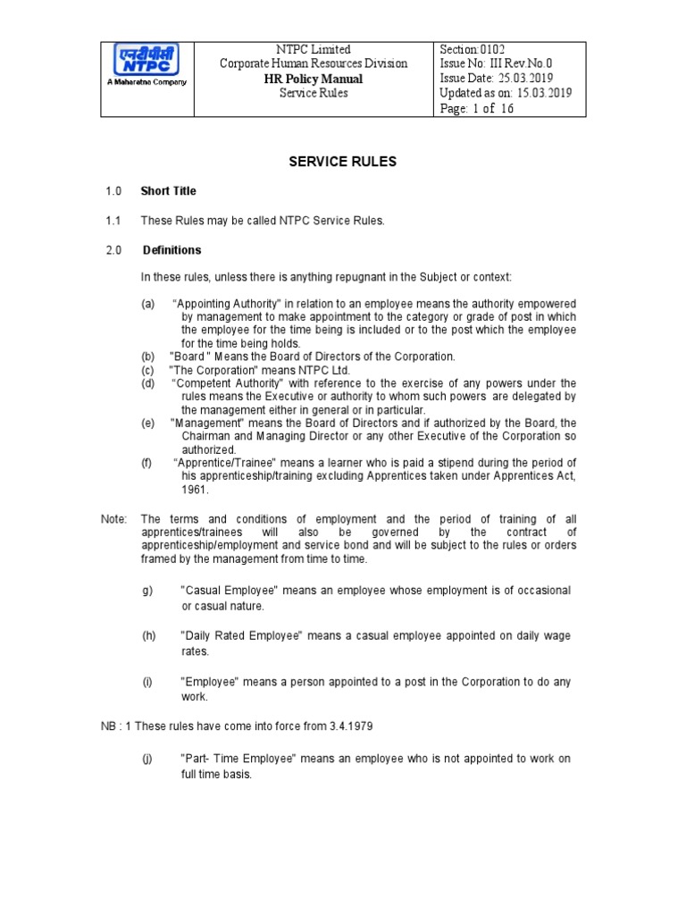 Service Rules | PDF | Employment | Human Resources
