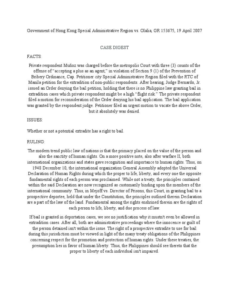 Case Digest | PDF | Bail | Extradition