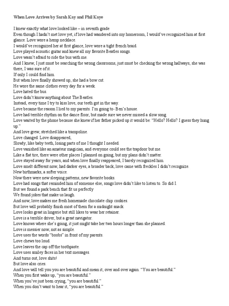 When Love Arrives Poem by Sarah Kay and Phil Kaye | PDF