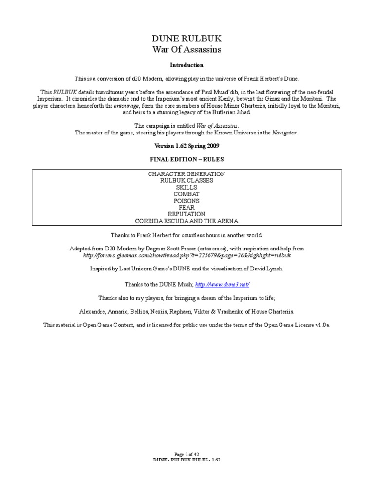 Dune - Rulbuk - Rules 1.62 | PDF