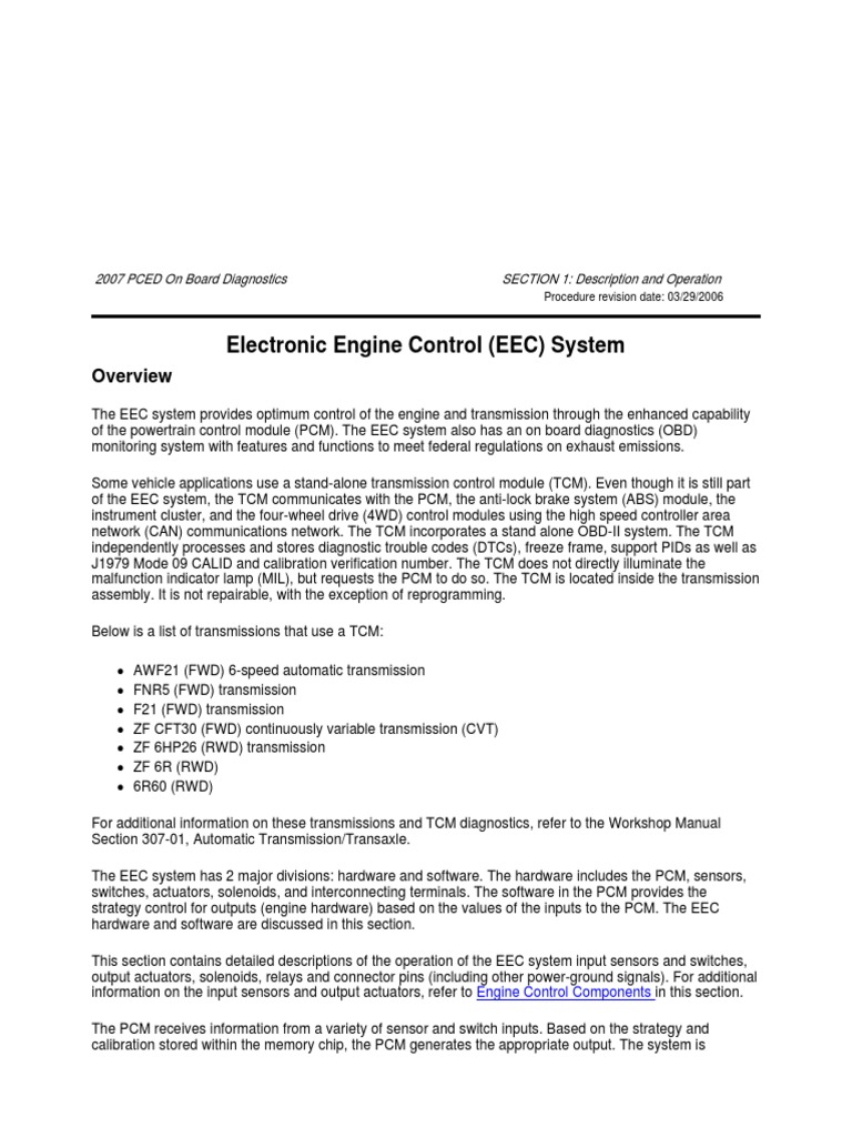 Electronic Engine Control (EEC) System | PDF | Motor Vehicle | Computer ...