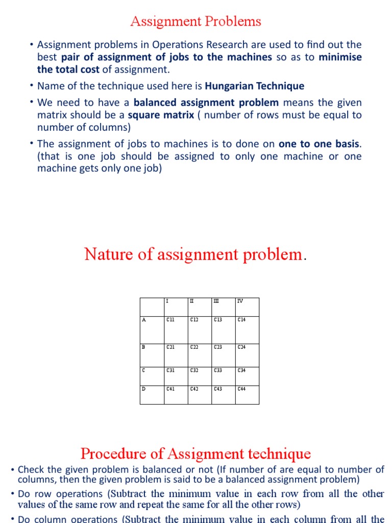 Operations Research: Assignment Problems | PDF | Mathematical ...
