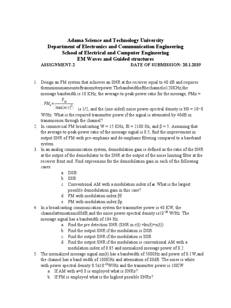 Assignment-2 Communication System | PDF | Frequency Modulation | Bandwidth (Signal Processing)