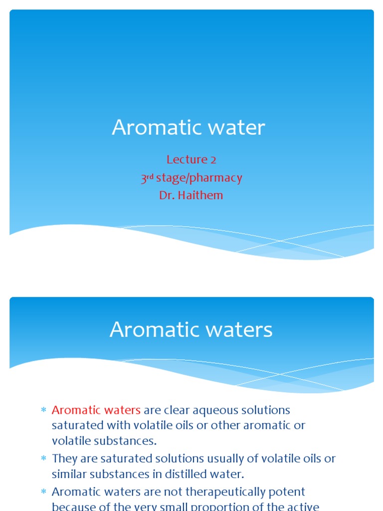 Preparation, Uses, and Stability of Aromatic Waters | PDF | Solution ...