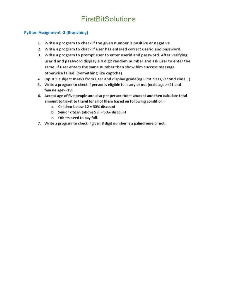 Firstbitsolutions: Python Assignment - 2 (Branching) | PDF | Career & Growth | Business